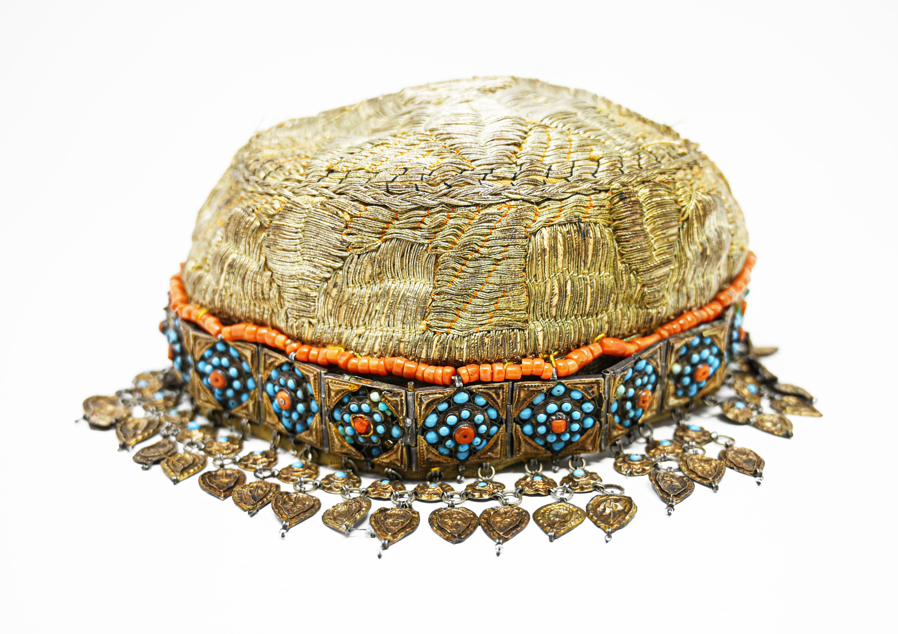Rare Bukharan Uzbek Gilded Silver Headdress With Coral and Turquoise - Etsy