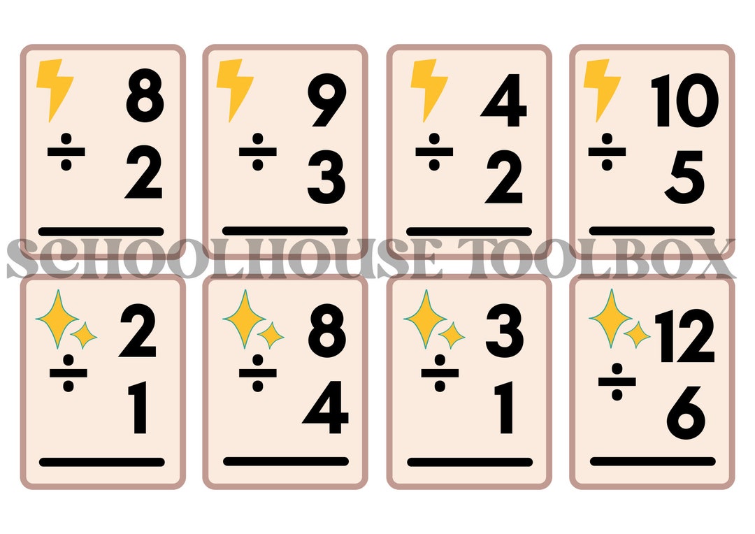 Basic Division Facts Printable Flashcards, SVG File, Downloadable ...