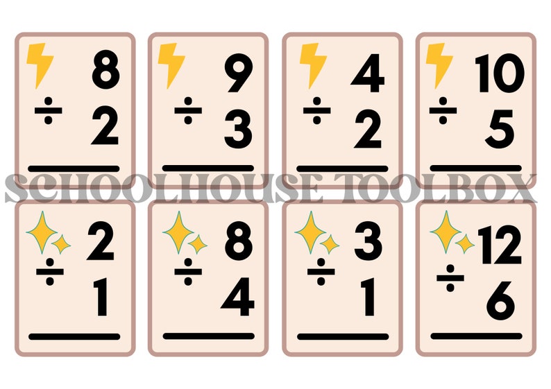 Basic Division Facts Printable Flashcards, SVG File, Downloadable ...
