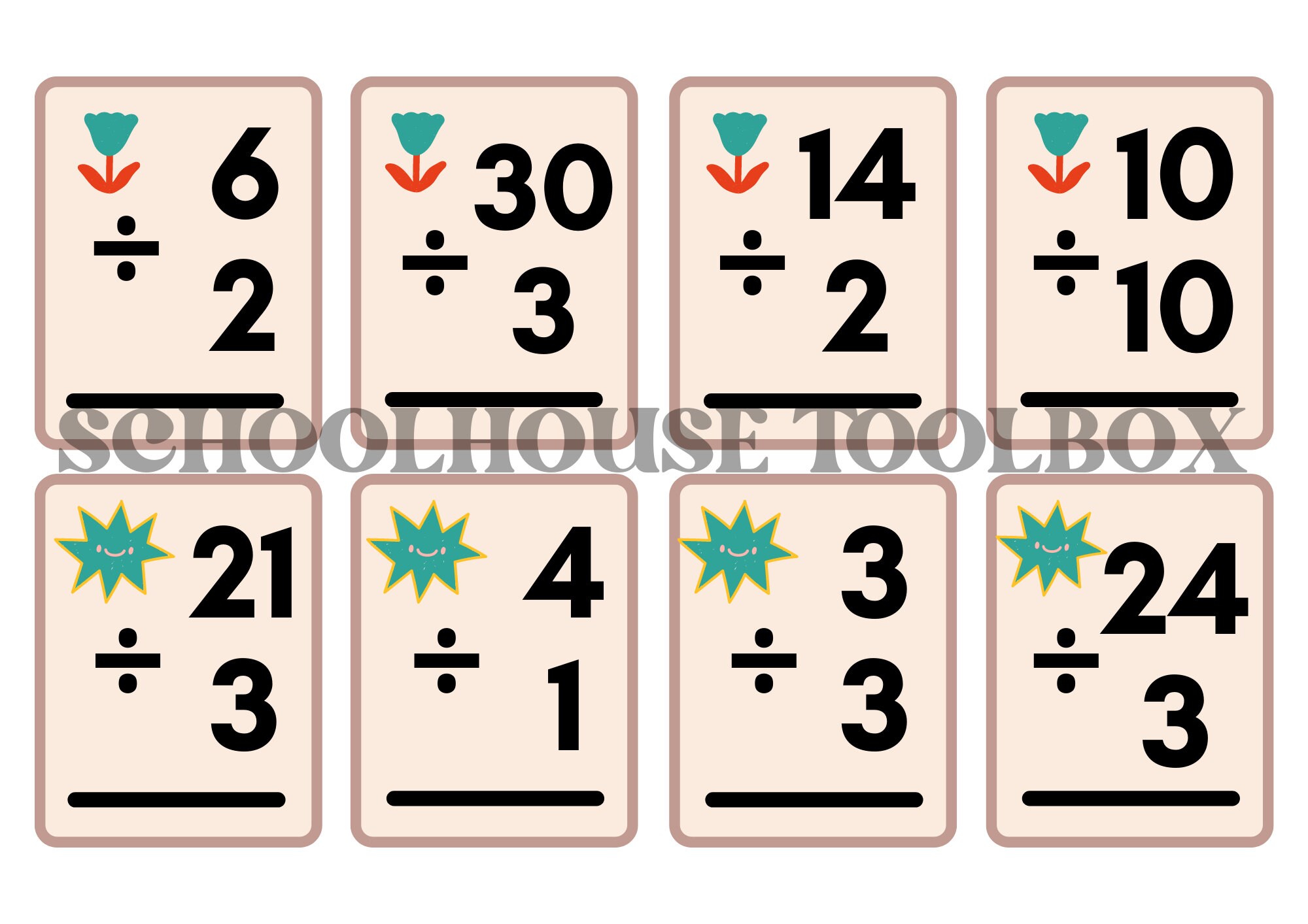 Basic Division Facts Printable Flashcards, SVG File, Downloadable ...
