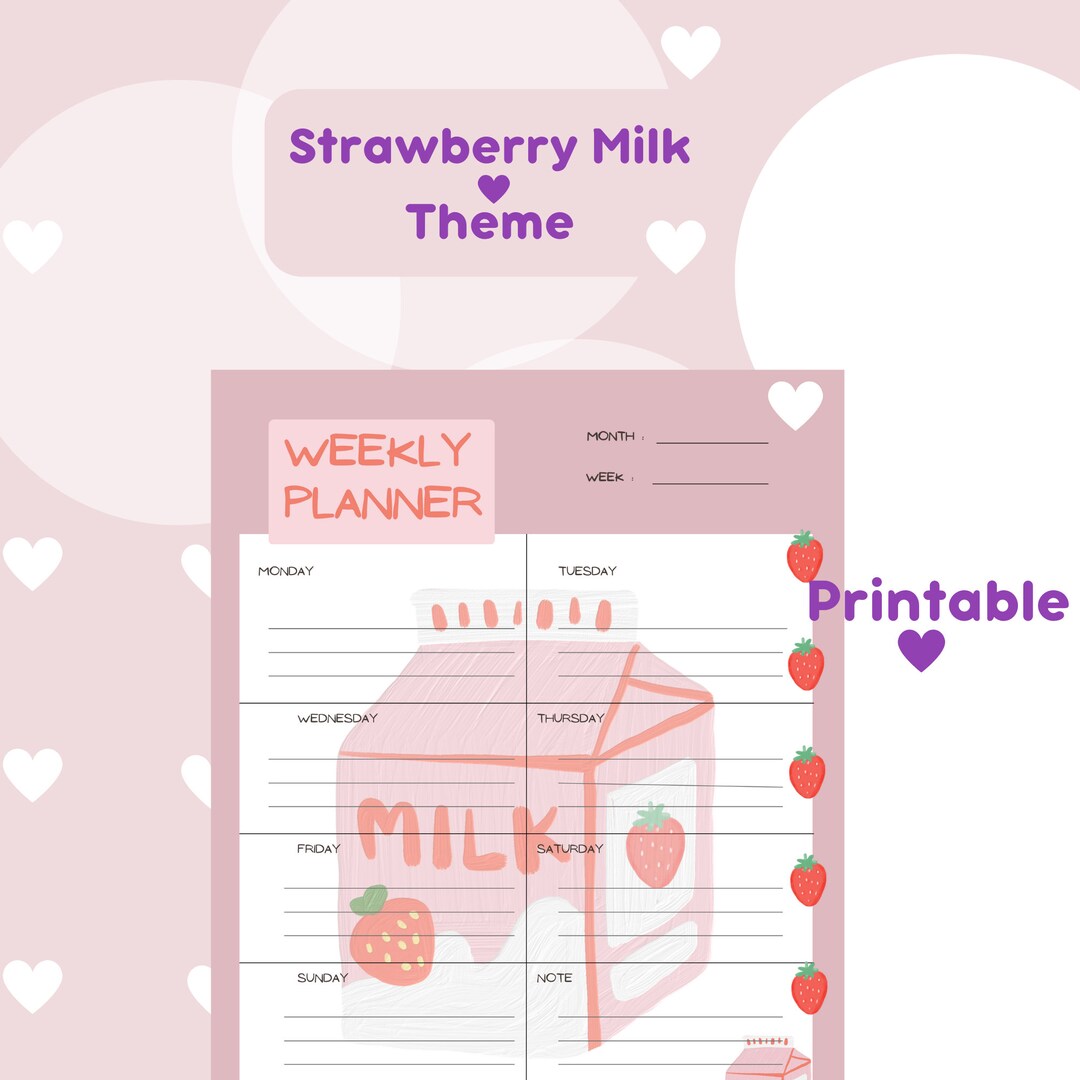 Strawberry Milk Weekly Planner Kawaii Pastel Planner - Etsy