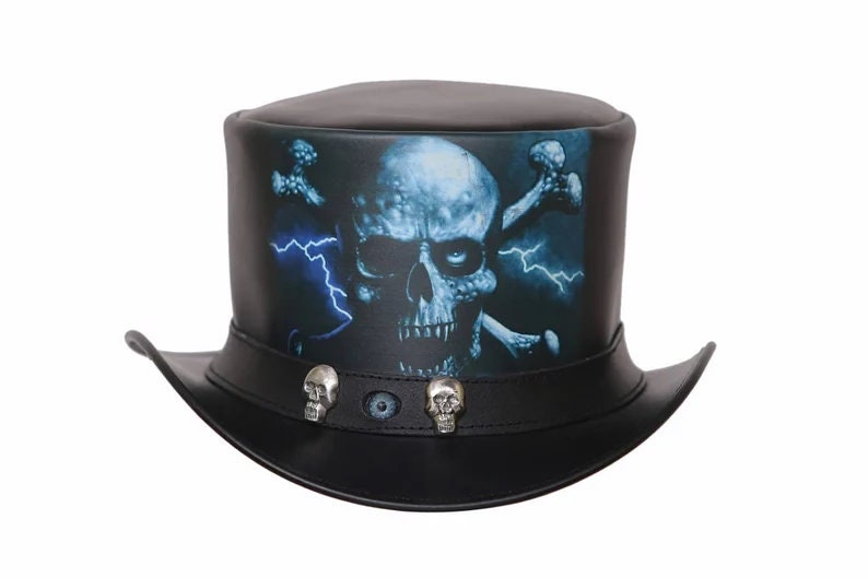 Top Hat Evil Eye Skull Leather Top Hat steampunk Top - Etsy