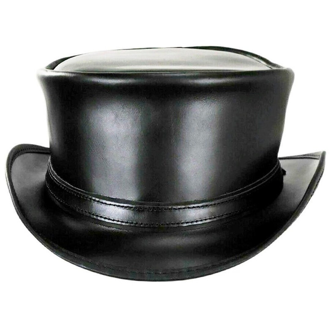 Black Leather Top Hat El Dorado Top Hat Leather Top Hat Bikers Hat ...