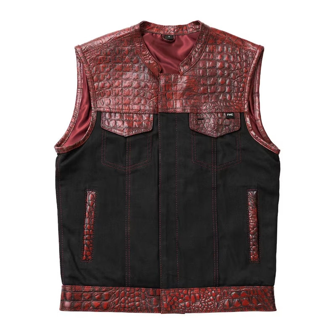 Leather Vest ,crocodile Plated Leather Red Wax Motorcycle Men's Vest ...