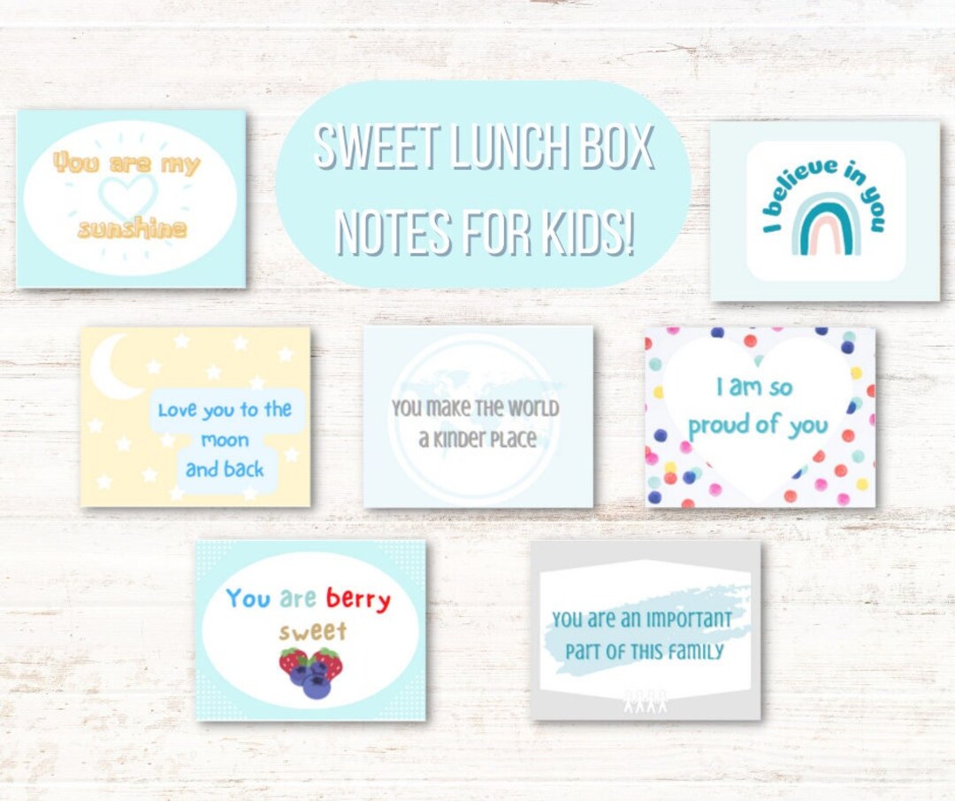 Printable Lunchbox Notes for Kids - Instant Download Lunchbox Notes ...
