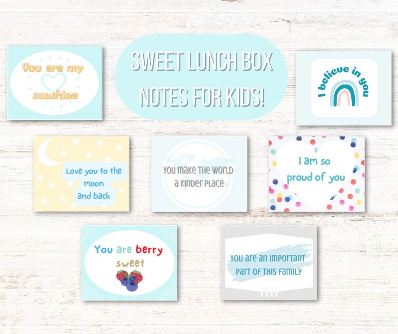 Printable Lunchbox Notes for Kids - Instant Download Lunchbox Notes ...