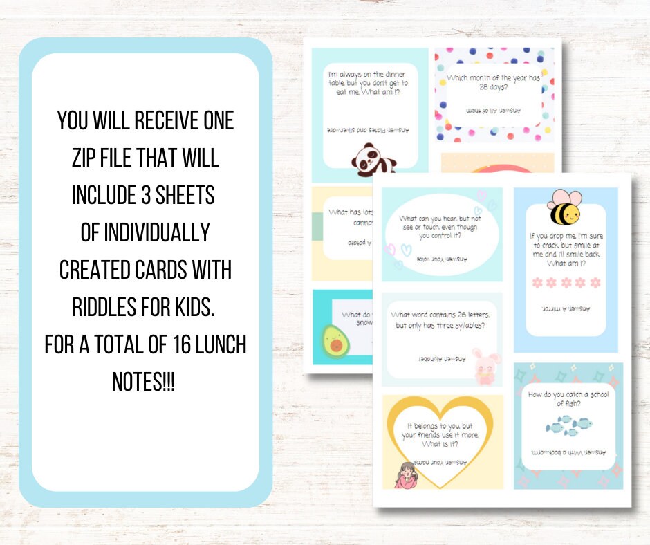 Printable Lunchbox Notes for Kids Riddles for Kids Instant Download ...