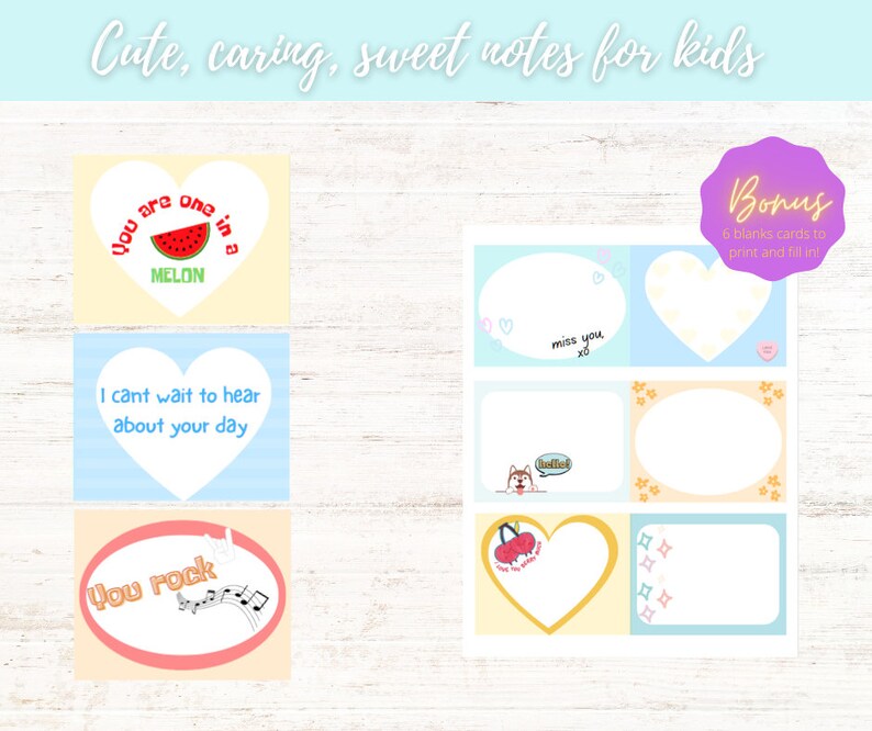 Printable Lunchbox Notes for Kids - Instant Download Lunchbox Notes ...