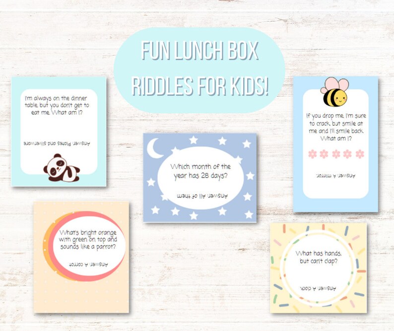 Printable Lunchbox Notes for Kids Riddles for Kids Instant Download ...