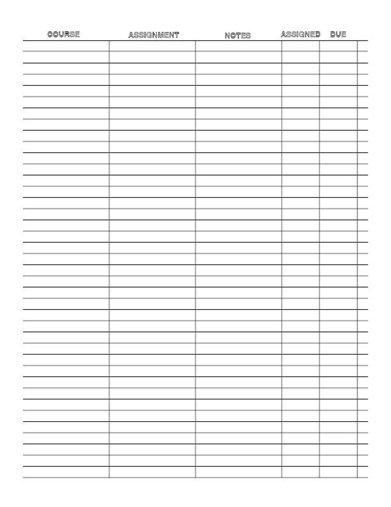 Minimal Printable Assignment Tracker - Etsy