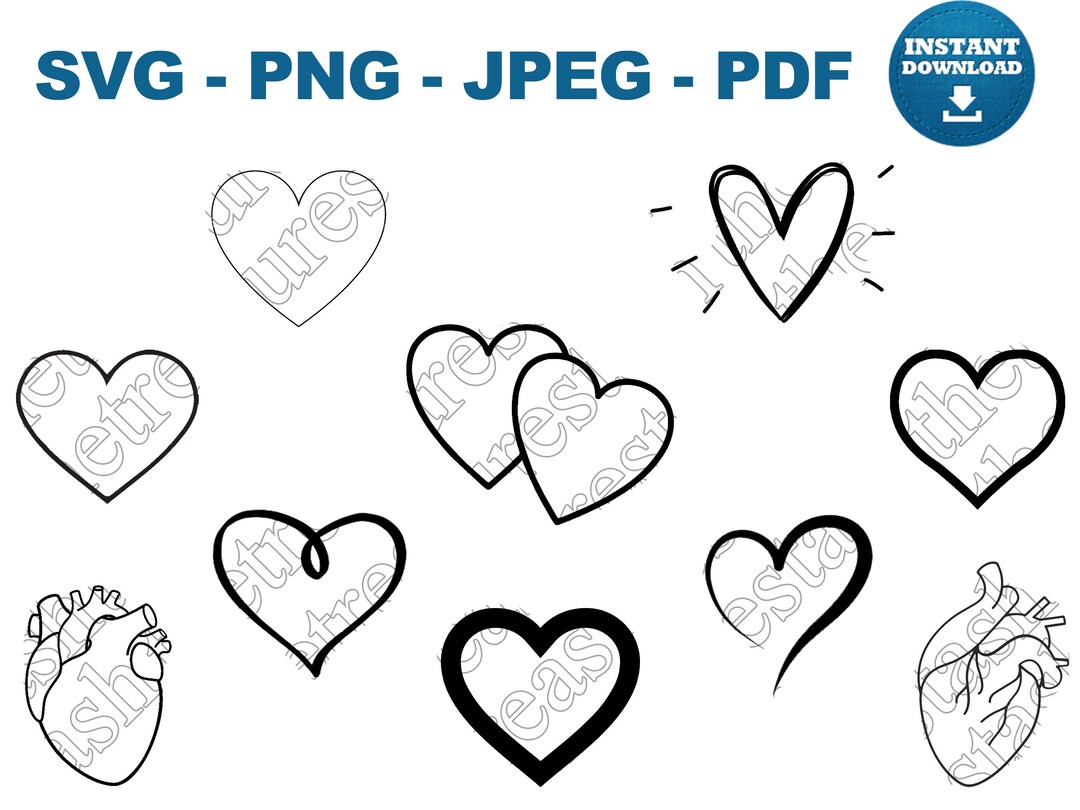 Hearts Svg Bundle, Heart Outline Svg, Heart Cut Files, Heart Clipart ...