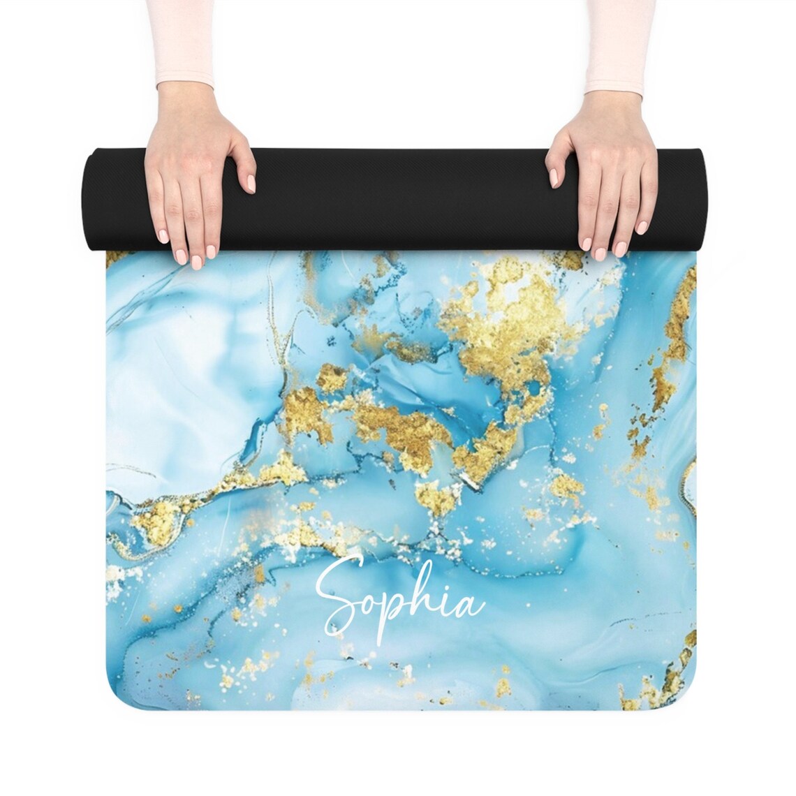 Marble Yoga Mat Blue Customized Pattern Rubber Yoga Mat Meditation Gift ...