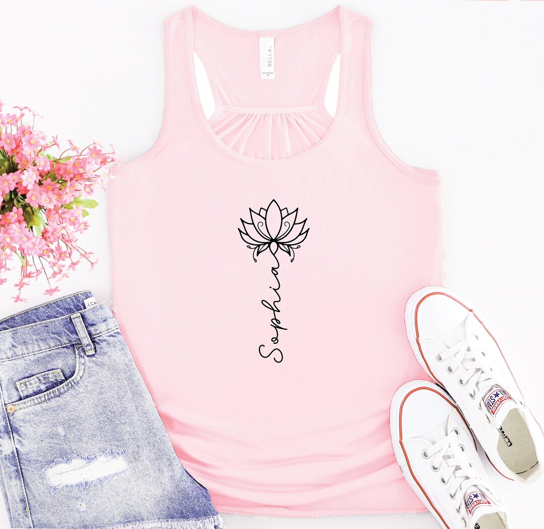 Personalized Lotus Tank Top, Custom Flowy Racerback Tank Women, Yoga ...