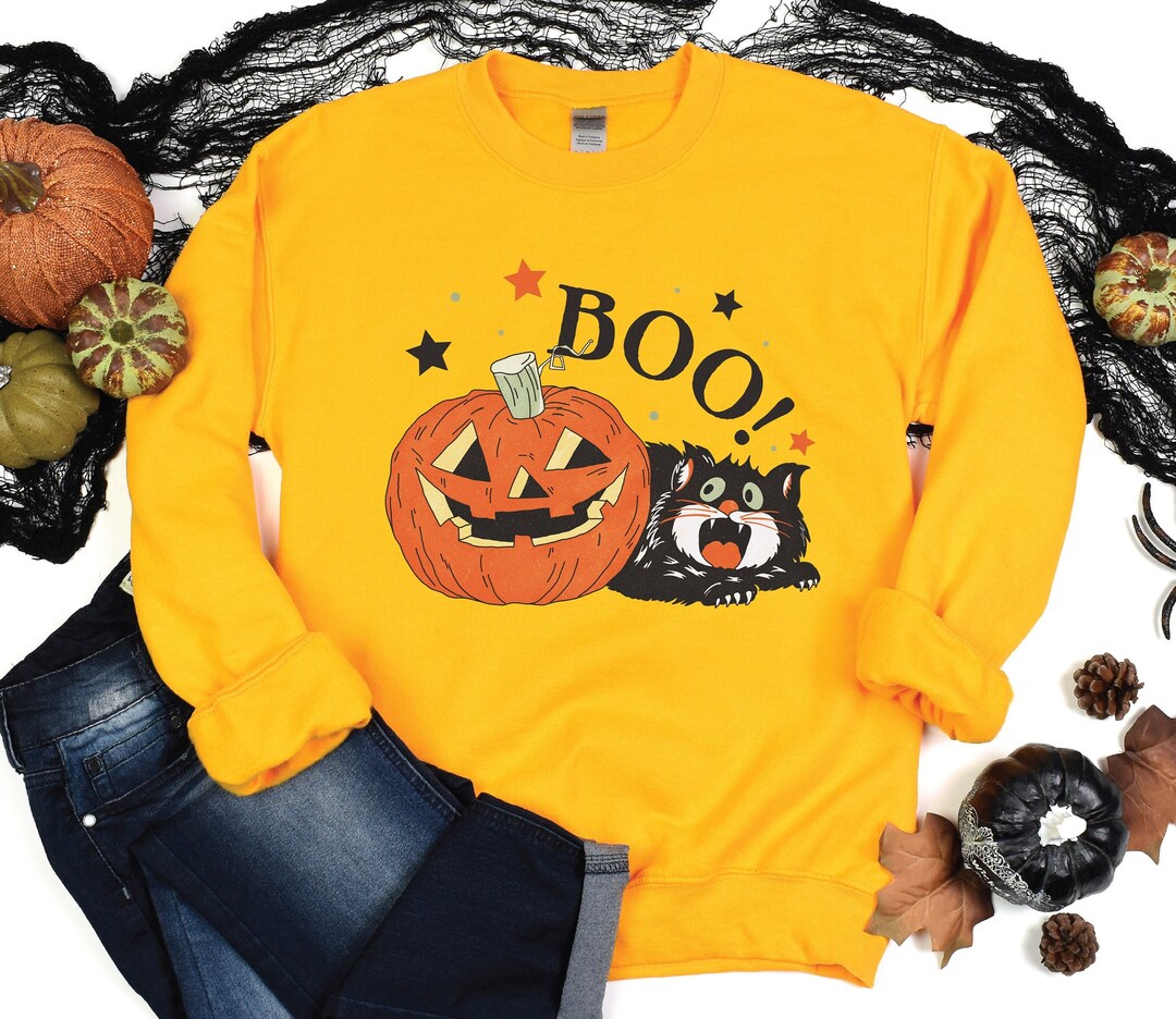 Halloween Boo Shirt Halloween Cat Sweatshirt Halloween Women Shirt Fall ...