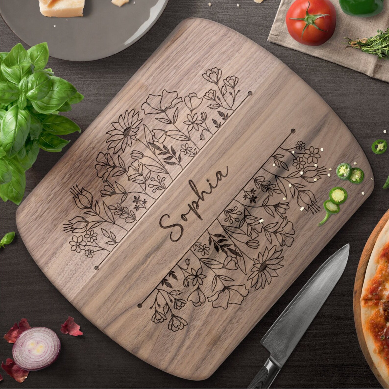 Flower Cutting Board, Personalized Cooking Board, Mothers Day Gift ...