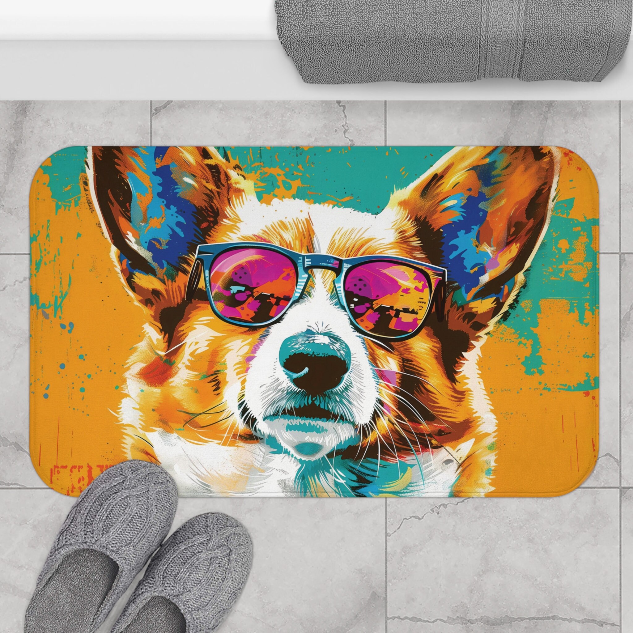 Corgi Bath Mat Retro Shower Mat Cute Bath Mat Bathroom Accessories ...