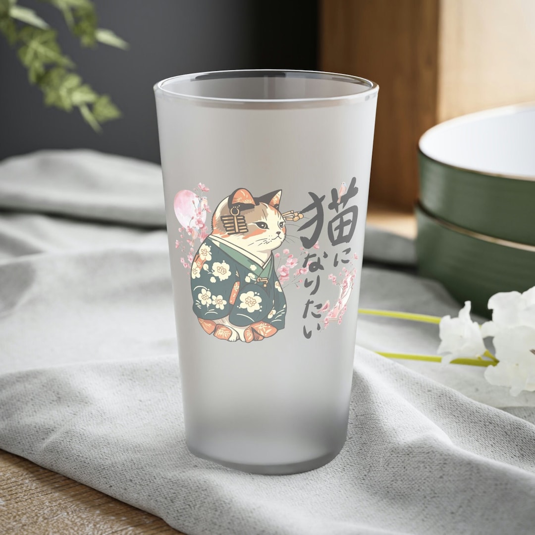 Cat Glass Japanese Cat Glasses Japan Art Sakura Glass Cat Lover Glass ...