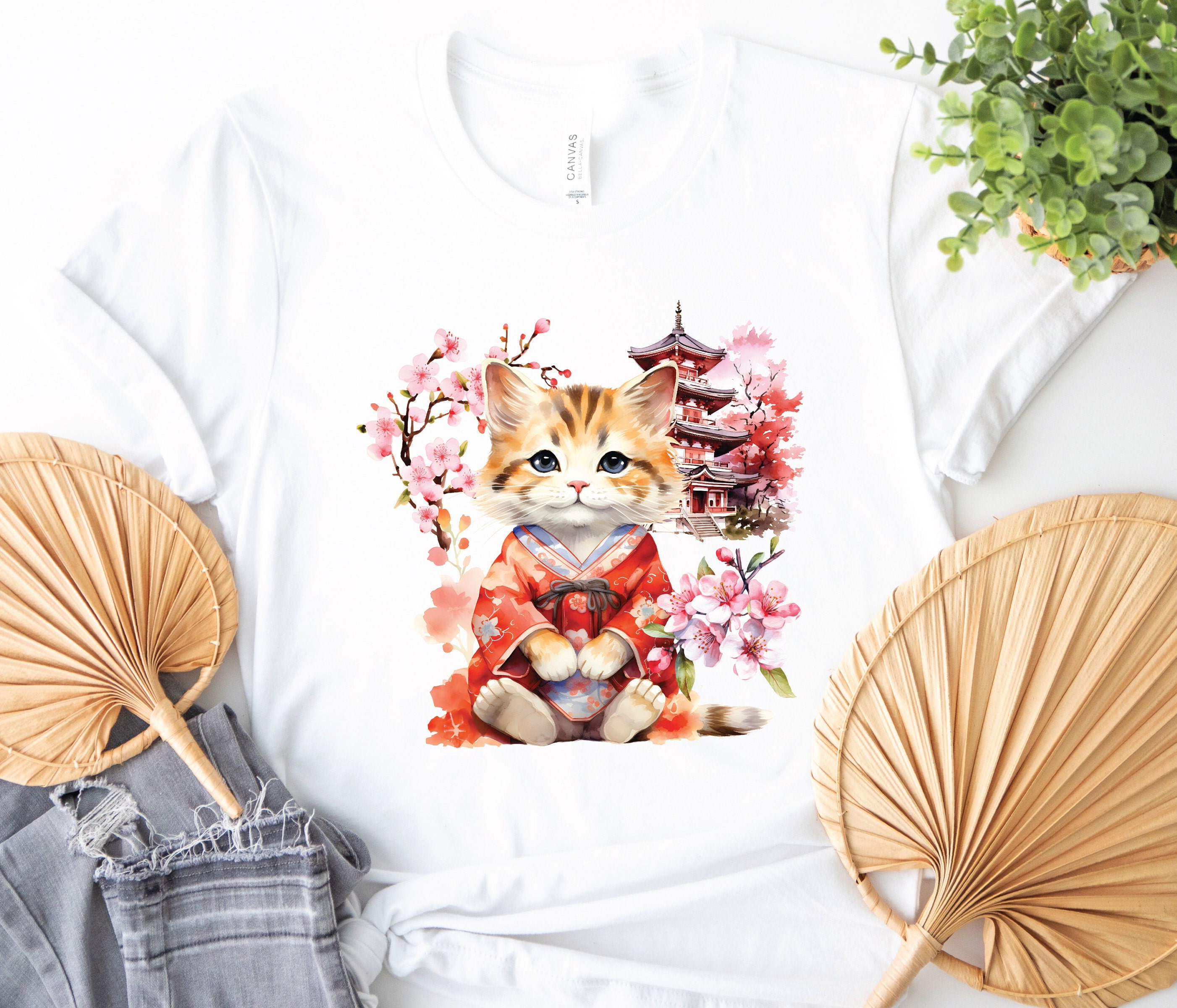 Japanese Cat Shirt Japan Tshirt Kimono Cat Tee Sakura Shirt - Etsy