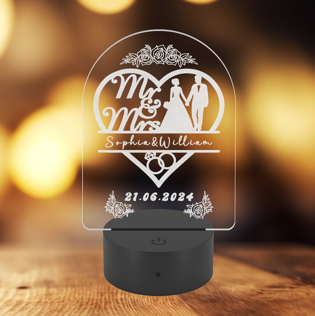 Personalized LED Light, Custom Engagement Gift, Wedding Lamp, Custom ...