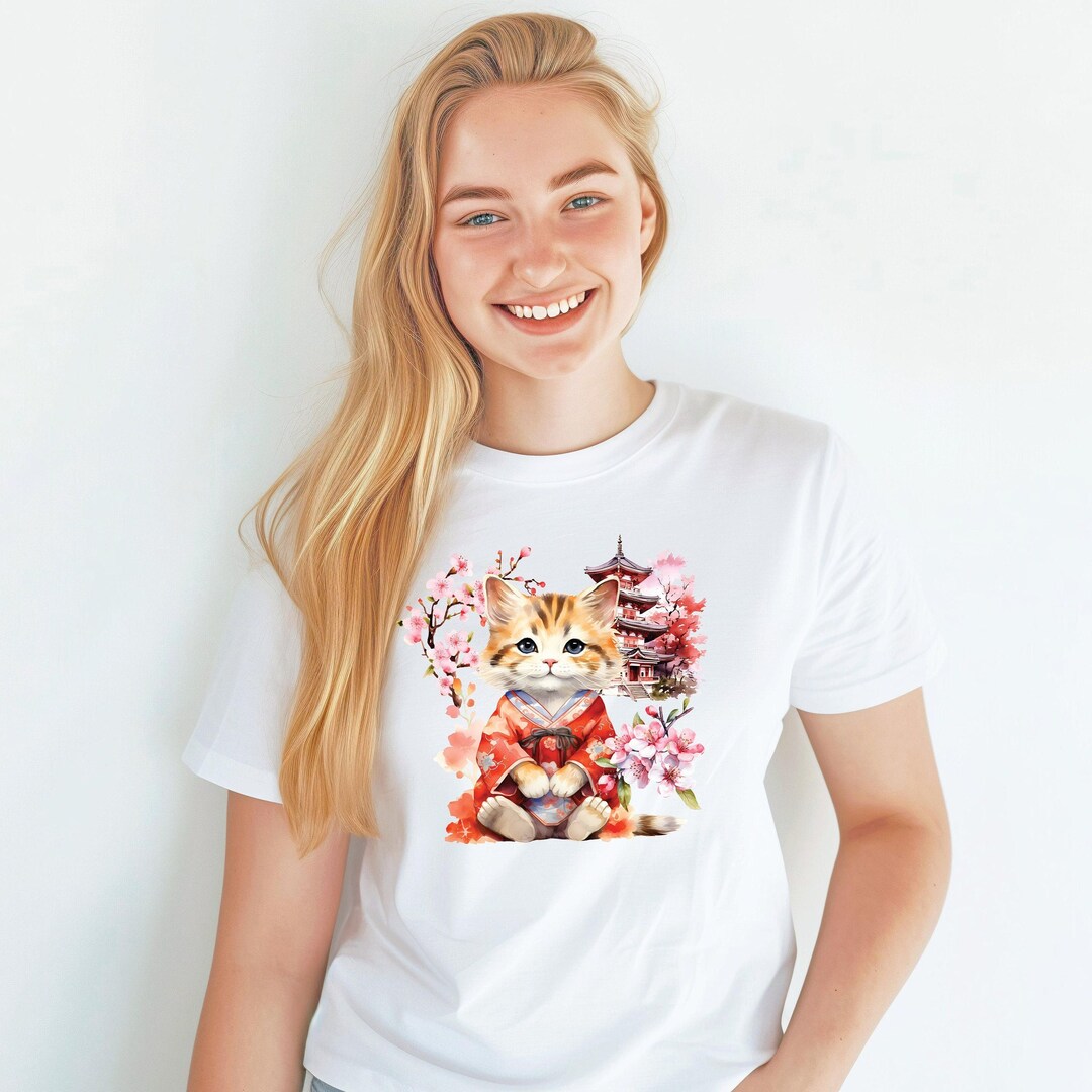 Japanese Cat Shirt Japan Tshirt Kimono Cat Tee Sakura Shirt Japanese ...