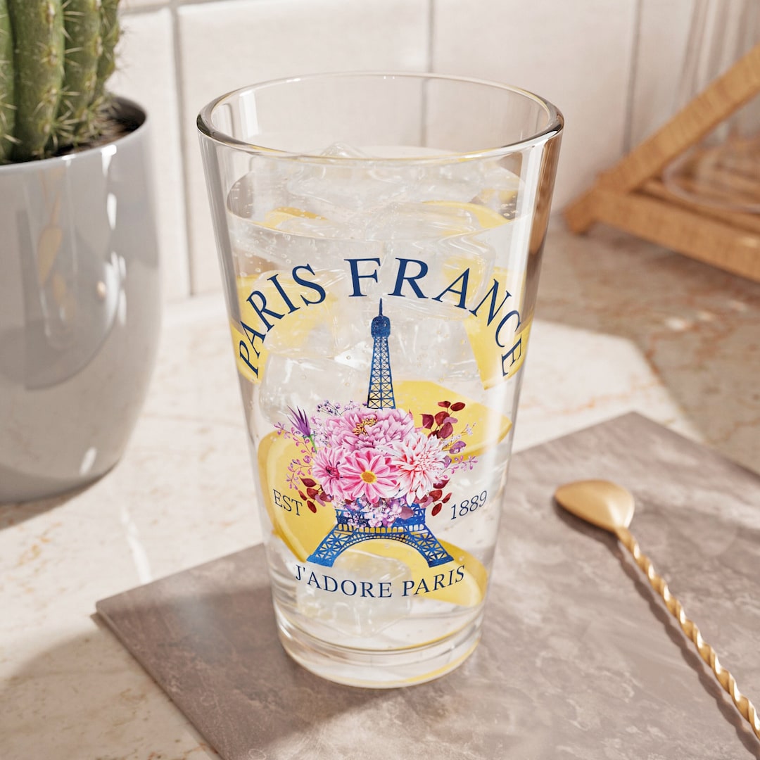 Paris Pint Glass 16oz, France Glass, French Water Glass, Eiffel Tower ...