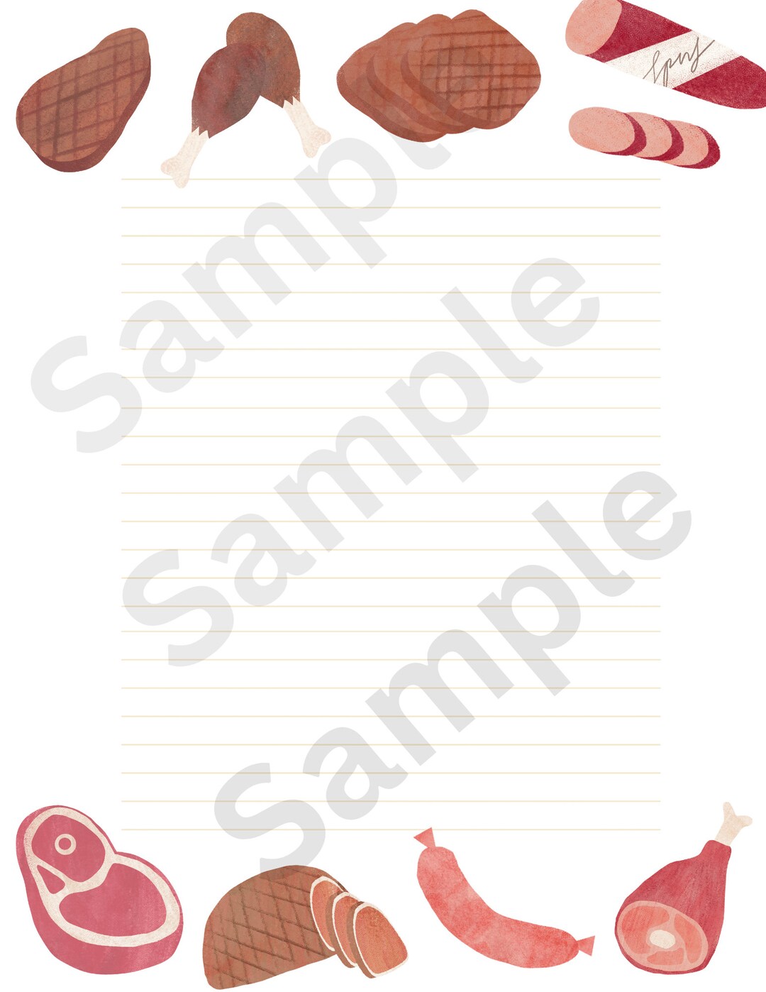 Meat-lovers Stationary printable Lined Paper - Etsy