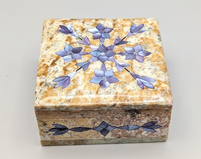 Vintage Soapstone Trinket Box With Purple Inlay - Etsy