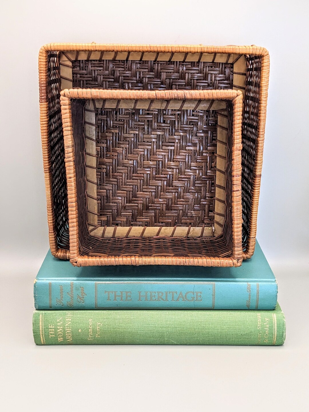 Pair of Vintage Square Wicker Nesting Baskets - Etsy