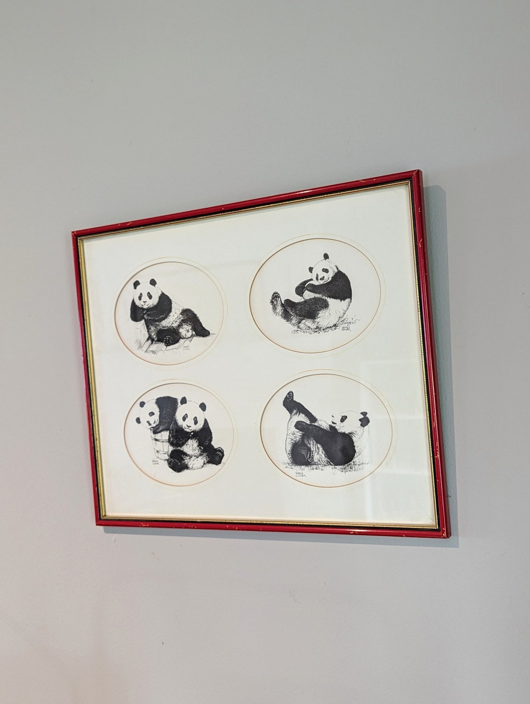 Vintage Framed Warren Cutler Panda Art - Etsy
