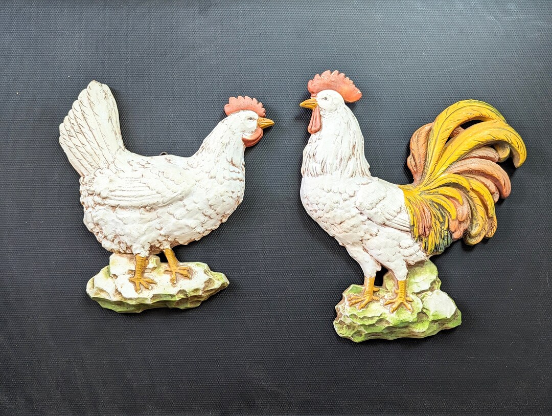 Pair of Vintage Homco Rooster and Hen Wall Hangings - Etsy