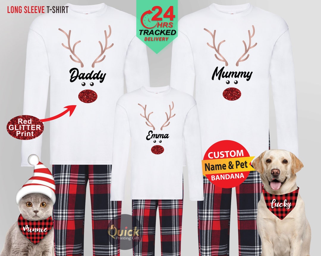 Personalised Family Christmas Pyjamas, Matching Christmas Reindeer Long ...