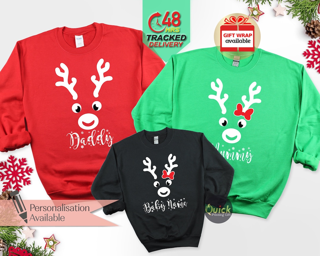 Personalised Christmas Jumpers for Women Men, Christmas Reindeer ...