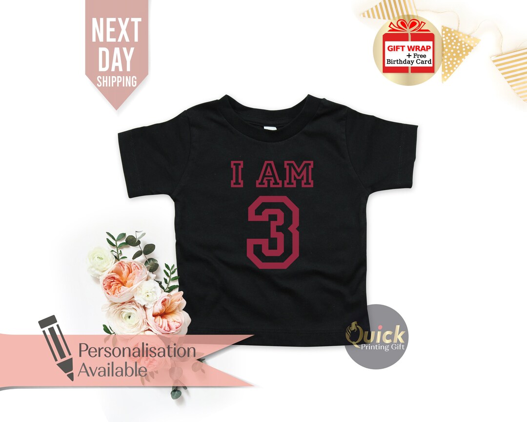 Personalised Kids Number Birthday T-shirt, 3rd Birthday Tee, Custom Tee, I Am 3 T Shirt, 3rd ...