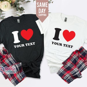 QuickPrintingGift Personalised I Love T Shirt Heart Custom Pajama Set Personalized Mens Ladies Shirts Valentines Day Pajama Set Tartan Pyjamas Set 2024