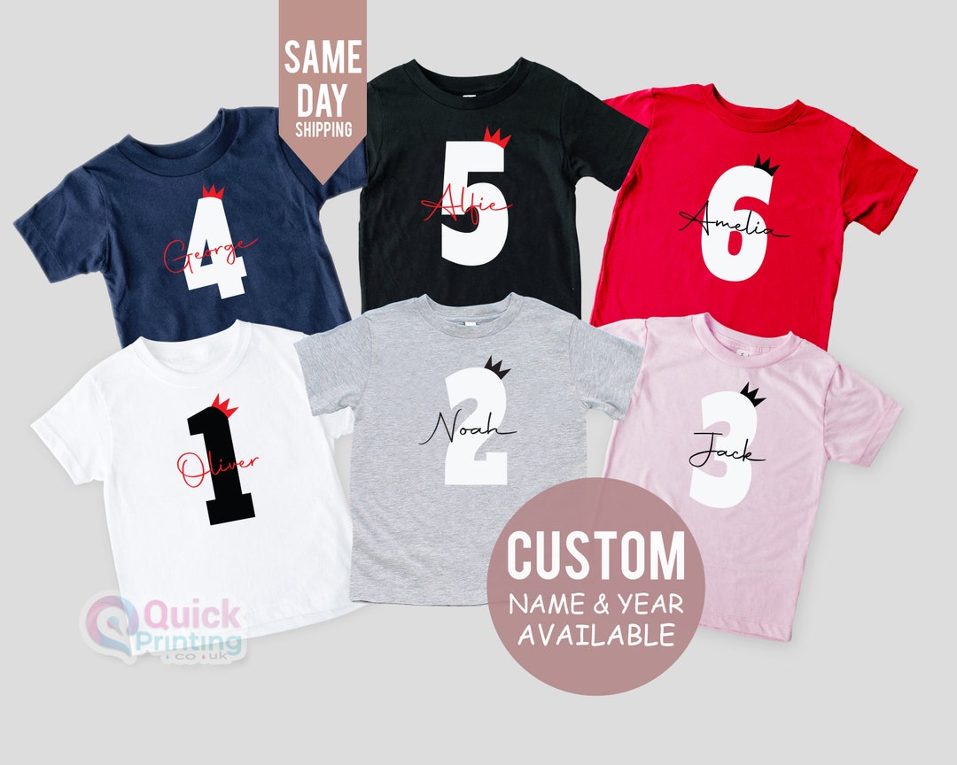Personalised Crown Birthday T-shirt, 2nd 4th 5th 6th Custom Birthday T ...