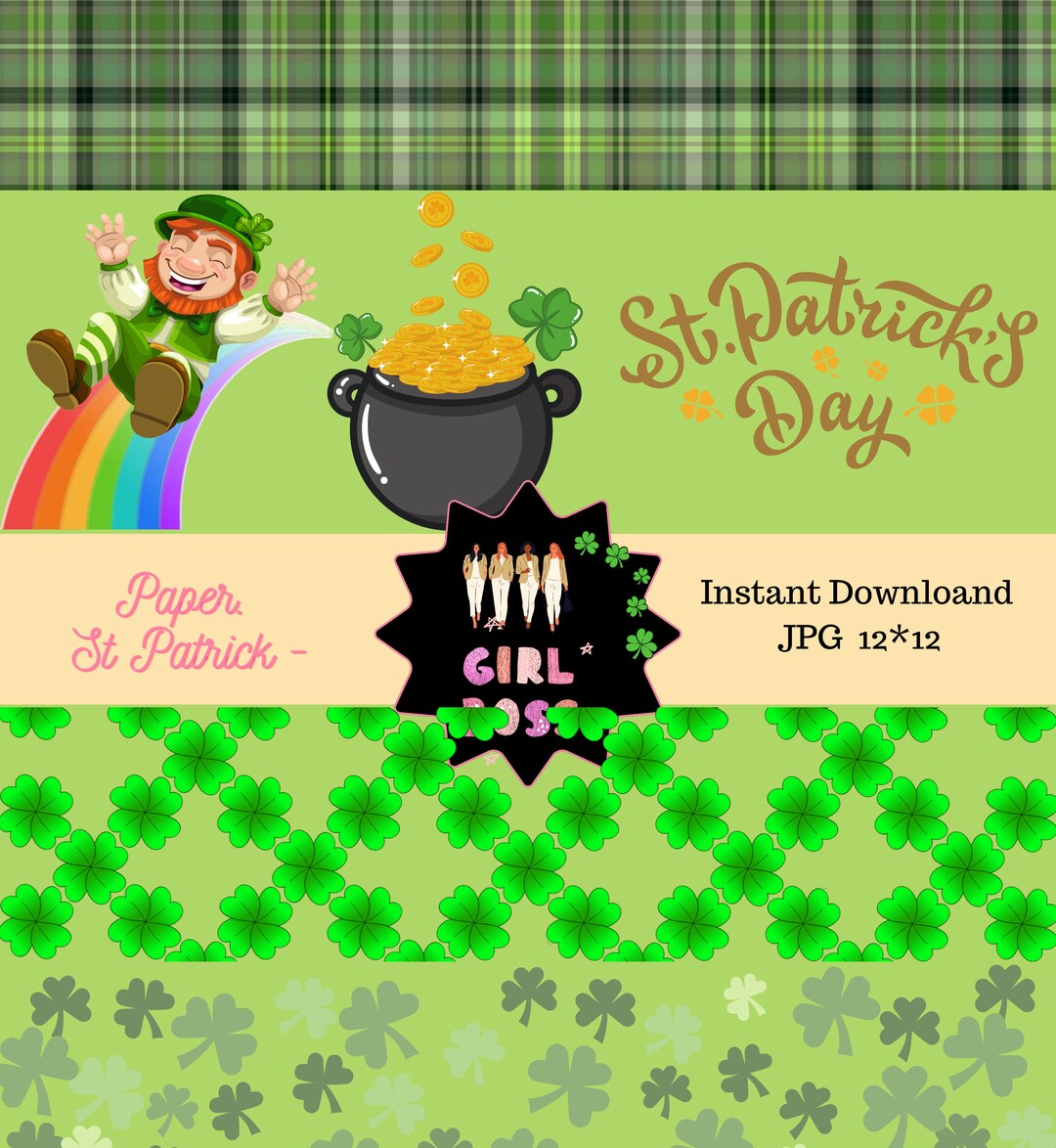 Lucky Charm: St. Patrick's Day Digital Scrapbook Paper Collection ...
