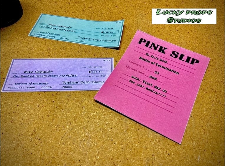 FNAF Pink Slip and Checks Prop Five Nights at Freddys - Etsy