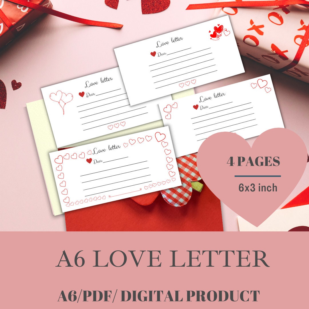 A6 Love Letter, Valentines Love Letter, PDF, Digital Prodact, Print PDF ...