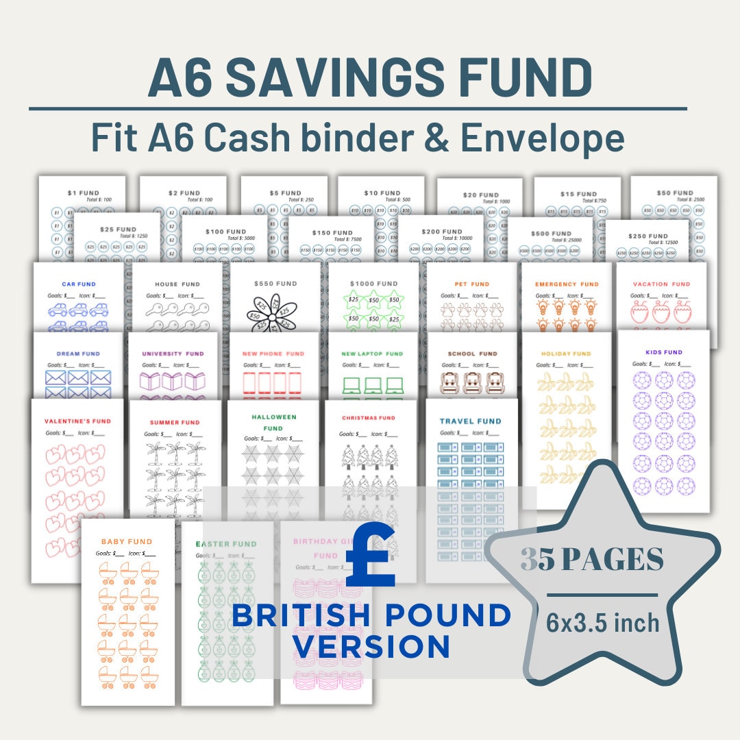 A6 British Pounds Savings Challenge, Cash Binder Printable (PDF) - Etsy UK