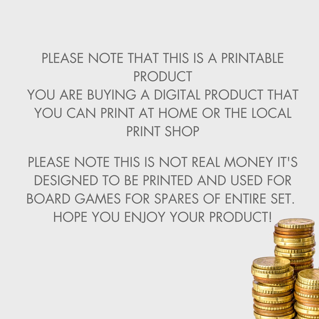 A6 Play Money Printable Banknotes for Board Games - Etsy