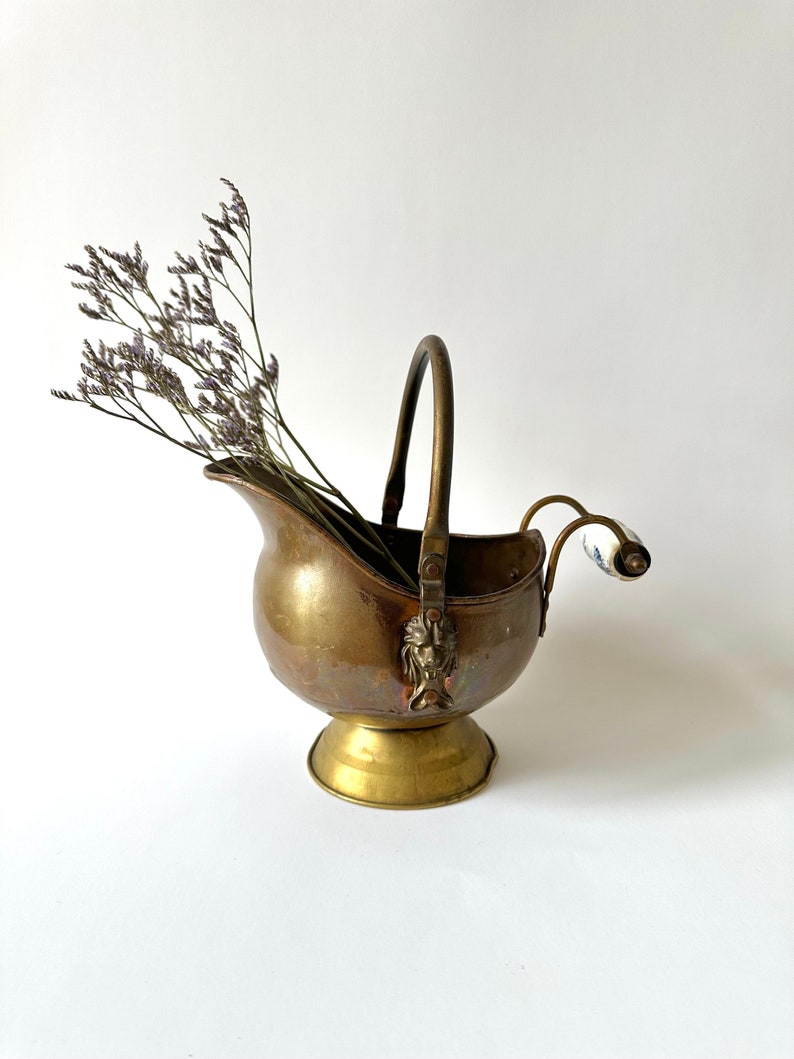 Mini Brass Coal Scuttle With Delft Blue Porcelain Handle | Air Plant ...