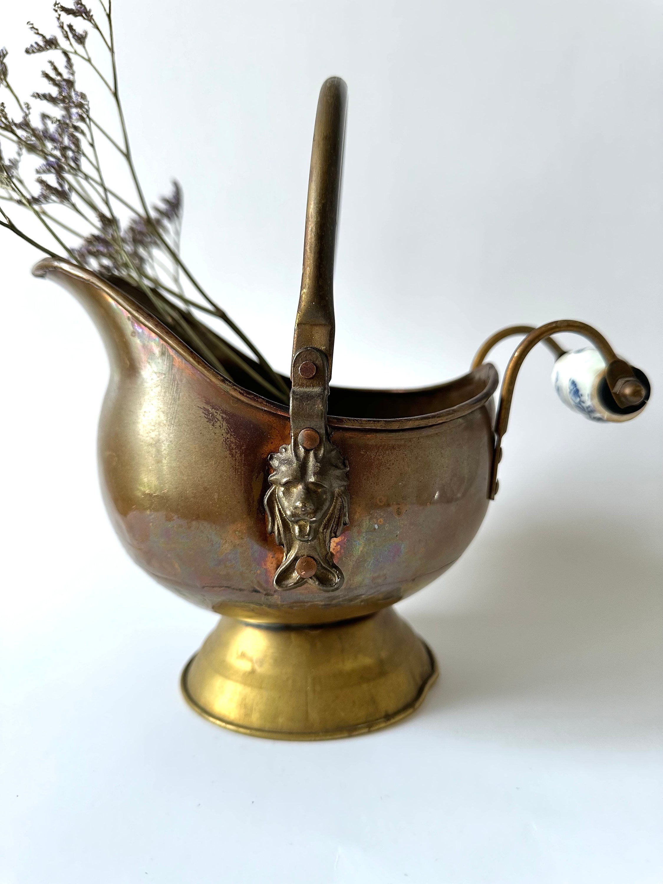 Mini Brass Coal Scuttle With Delft Blue Porcelain Handle | Air Plant ...