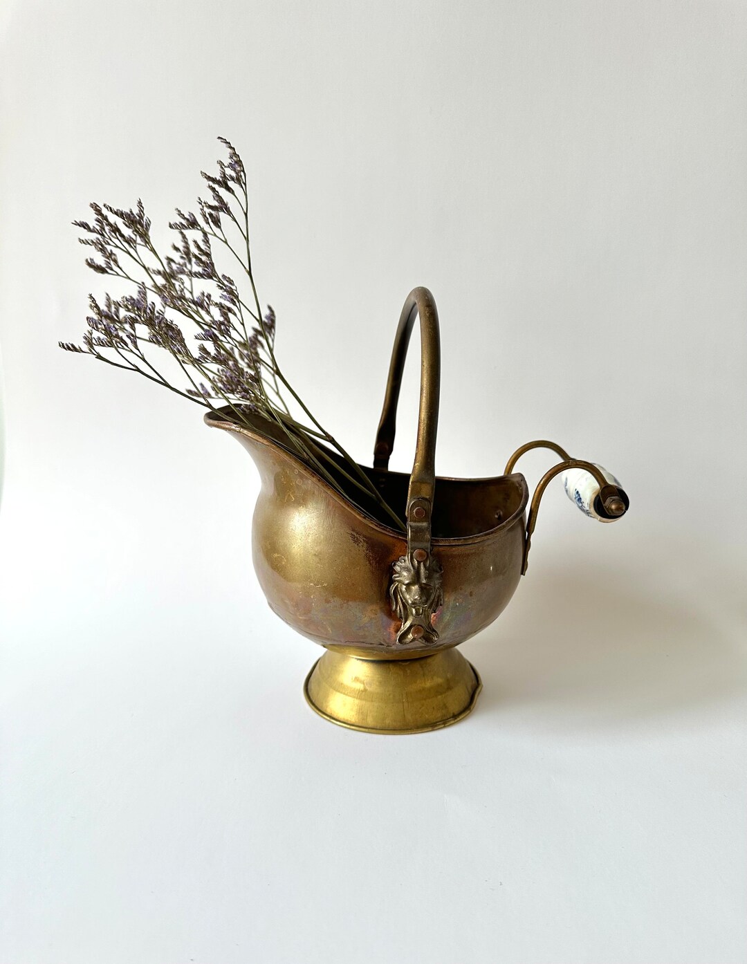 Mini Brass Coal Scuttle With Delft Blue Porcelain Handle | Air Plant ...