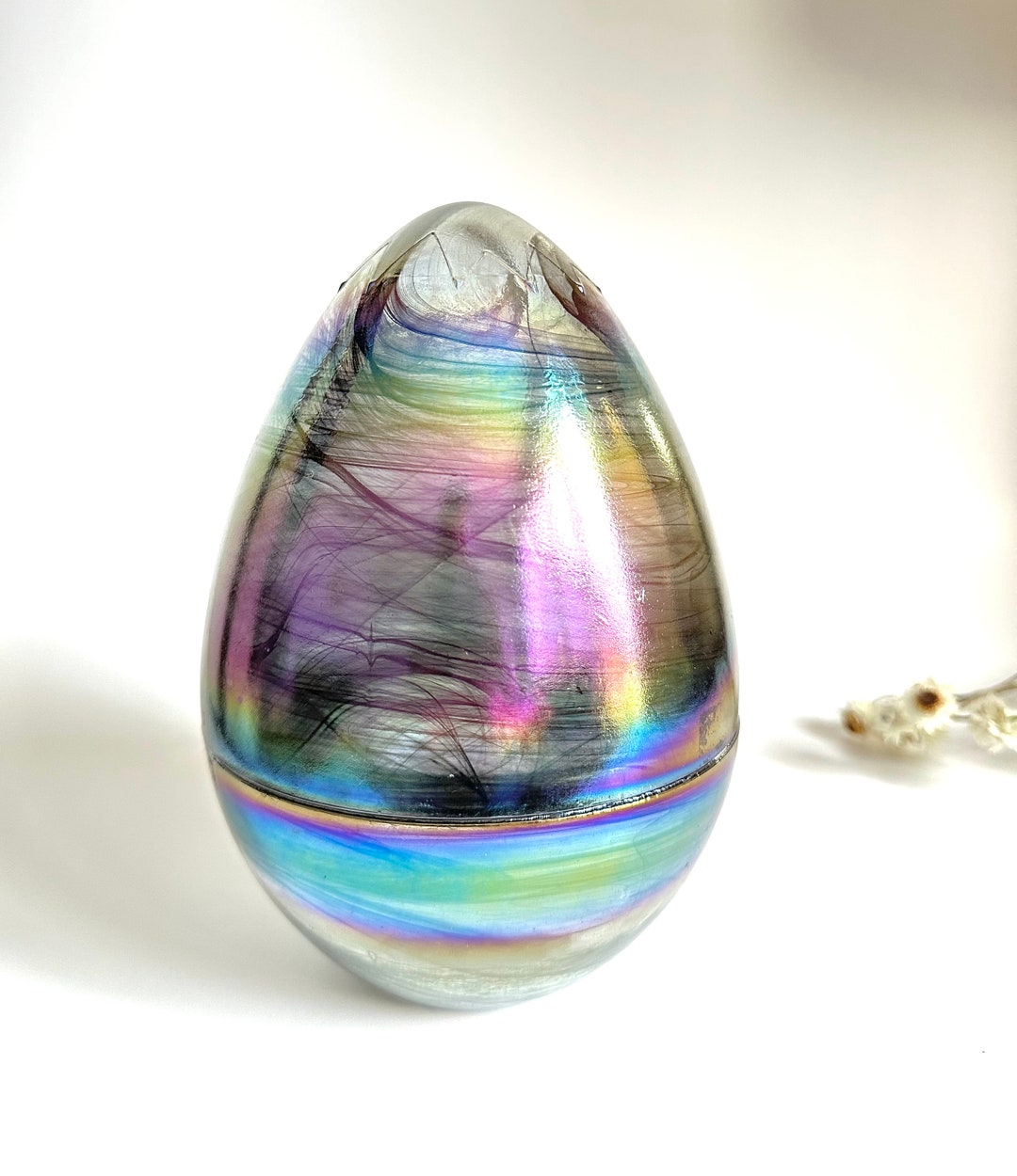 Vintage Akcam Art Glass Rainbow Iridescent Glass Egg | Hand Made - Etsy