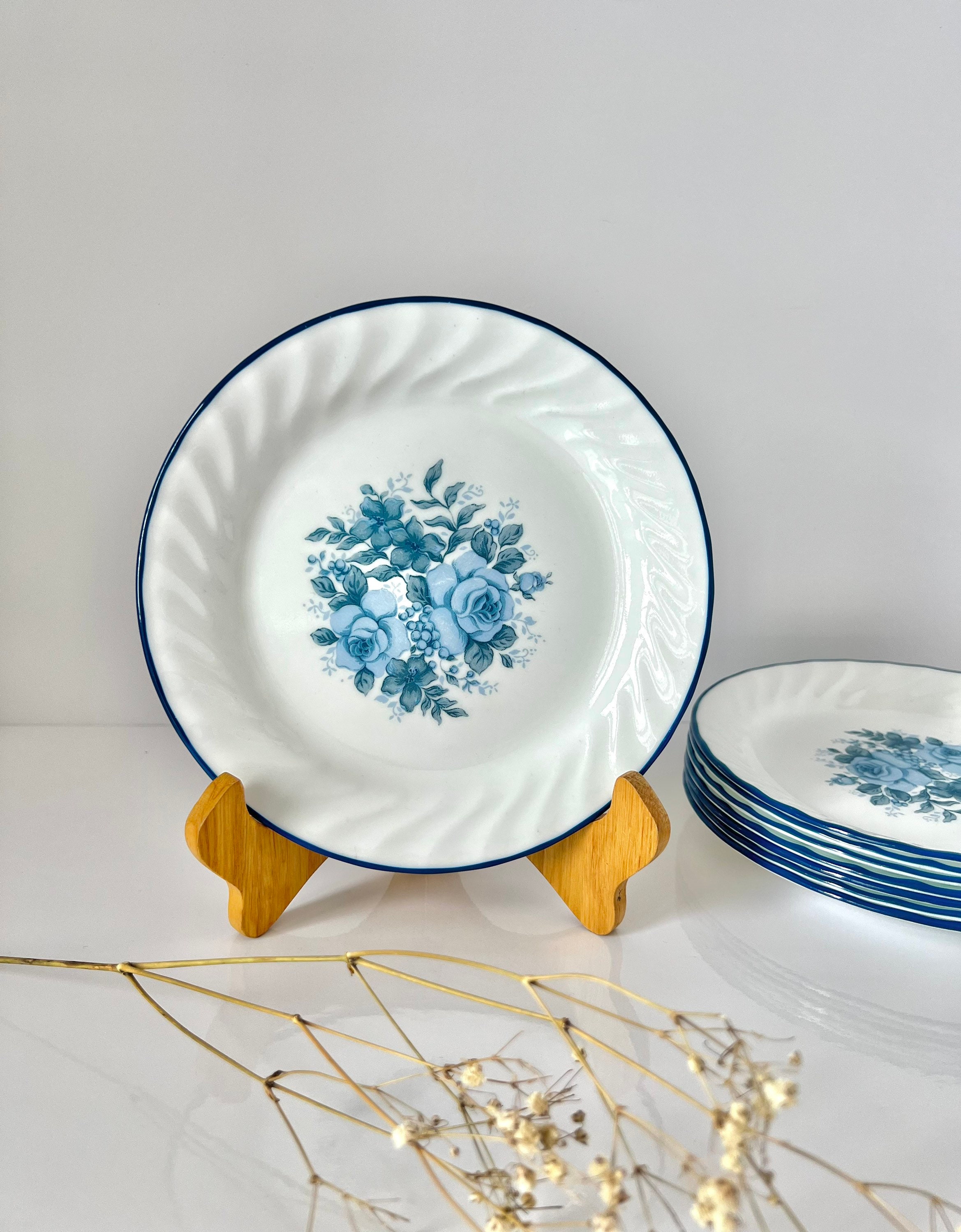 Vintage Corelle by Corning USA Blue Velvet Salad Plates Blue Roses ...