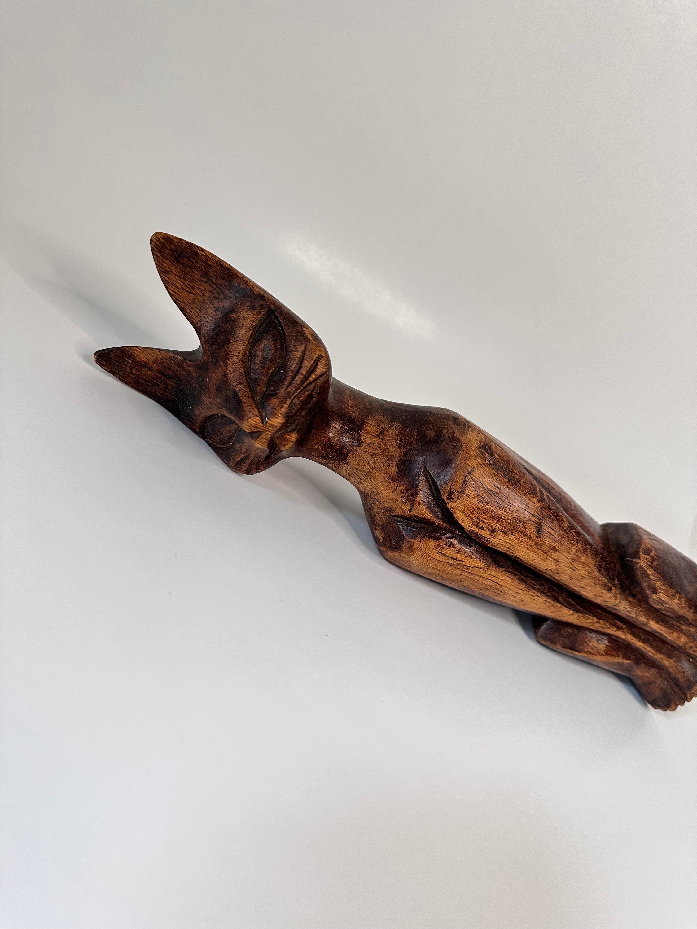 Mid Century Modern Tall Wood Hand Carved Teakwood Siamese Cat Statue ...