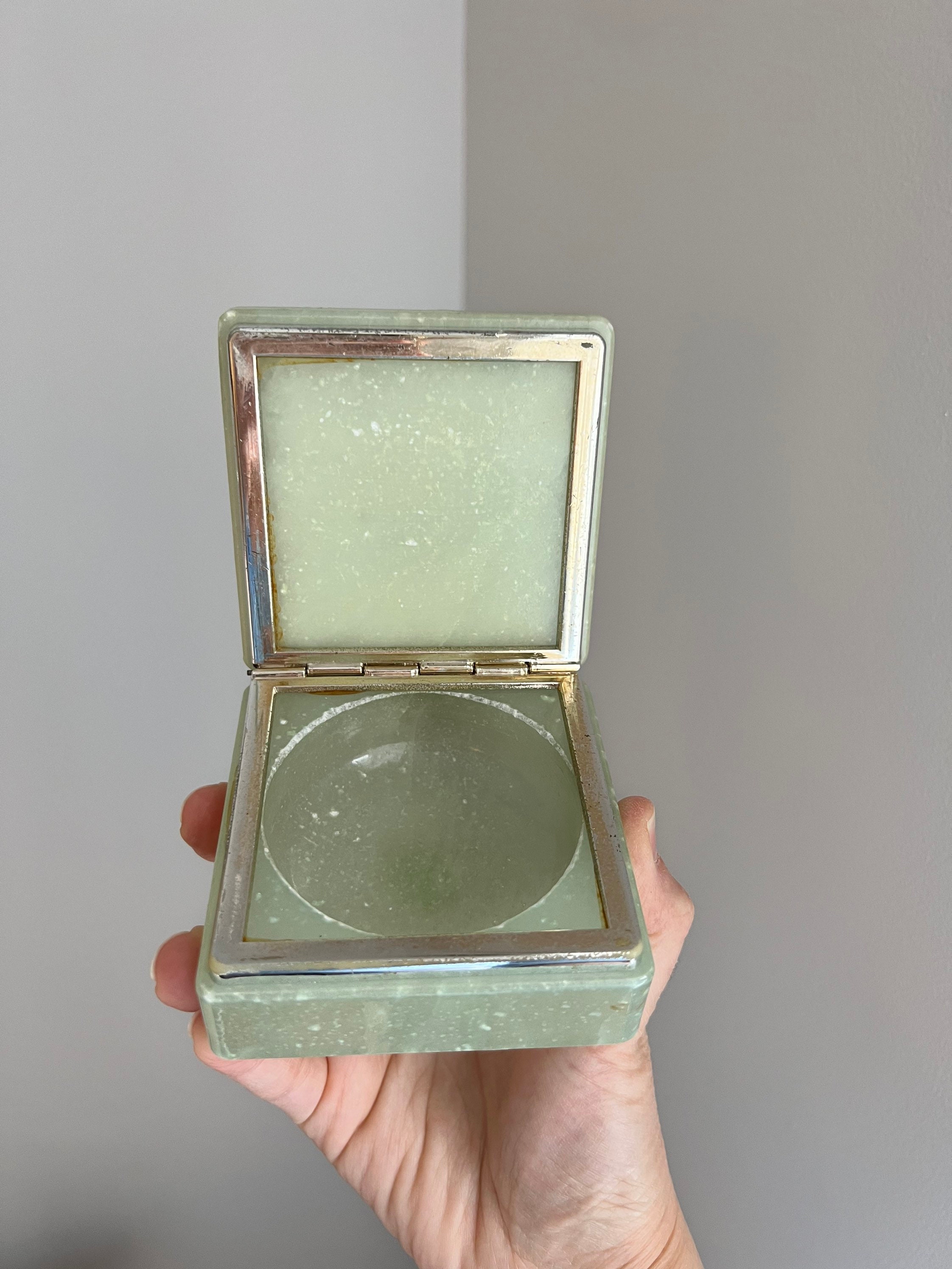 Vintage Italian Mint Alabaster Powder Box Floral Pattern Alabaster Box ...