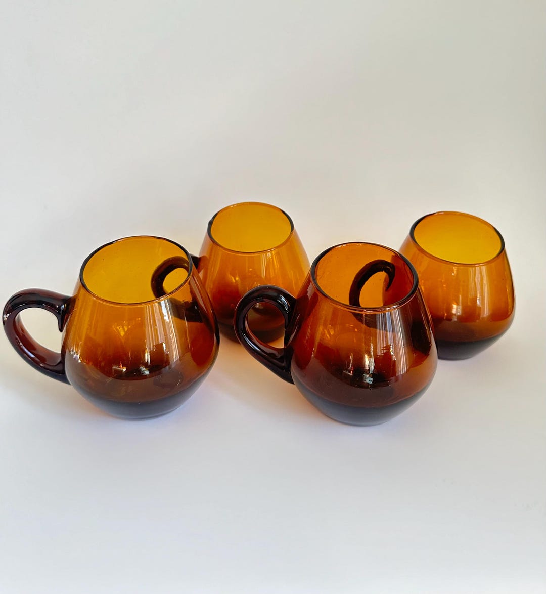 Mid Century BLENKO Asymmetric Amber Hand Blown Glass Mugs | Rolly Polly ...