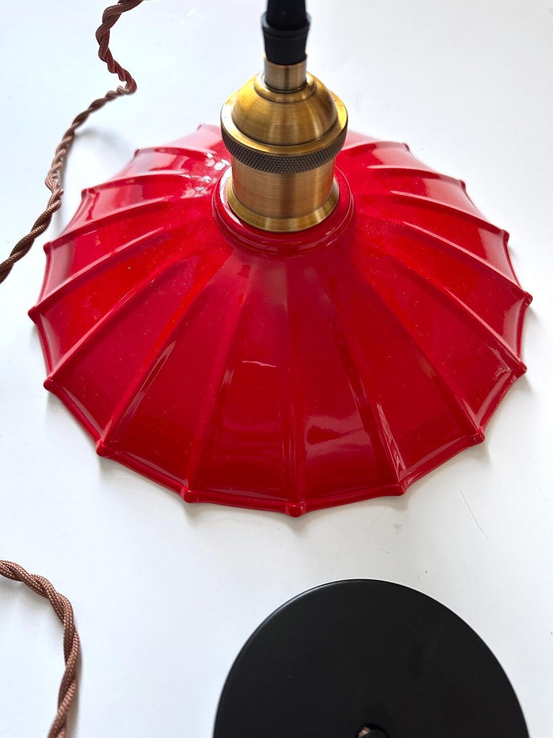 Retro Mid Century Red Wavy Metallic Pendant Lamp - Etsy
