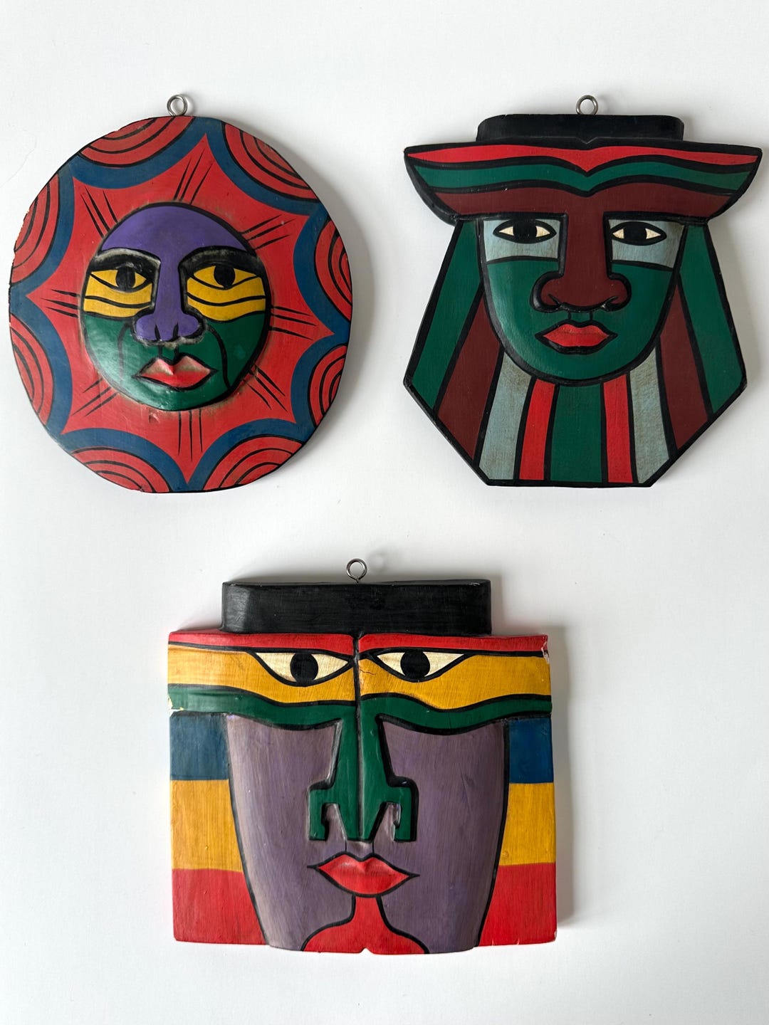 Vintage Laurel Burch Tribal Wooden Face Masks | Popart | Folk Art Wall ...